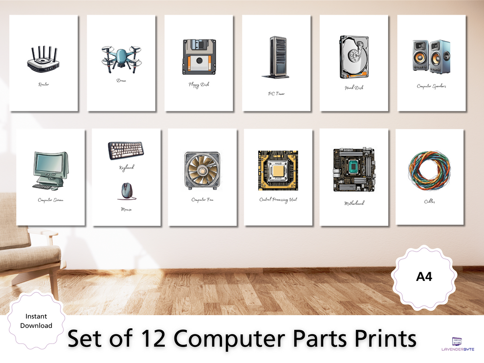 Cartoon Computer Parts Posters – Set of 12 (FREE Printable) – Lavenderbyte